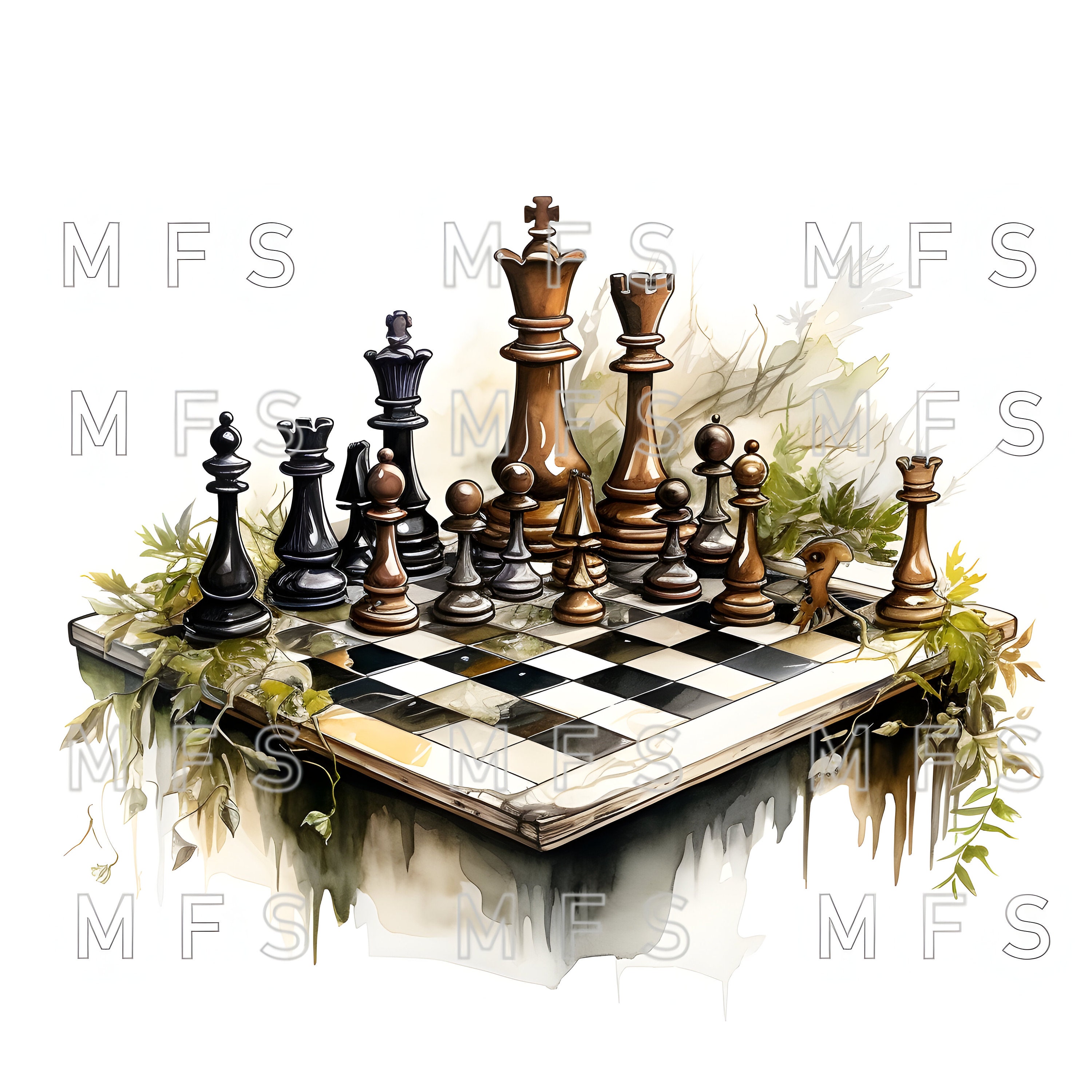Watercolor Fantasy Chess Board Clipart 20 High Quality Jpgs - Etsy