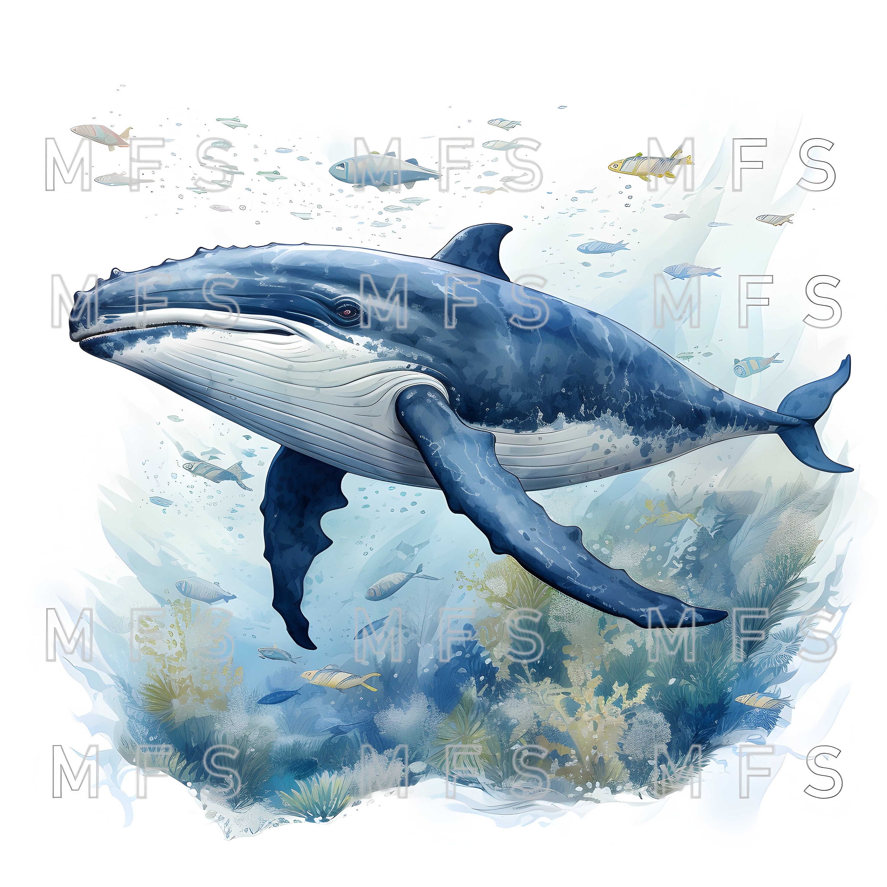 Watercolor Blue Whale Clipart, 20 High Quality JPG, Instant Digital ...