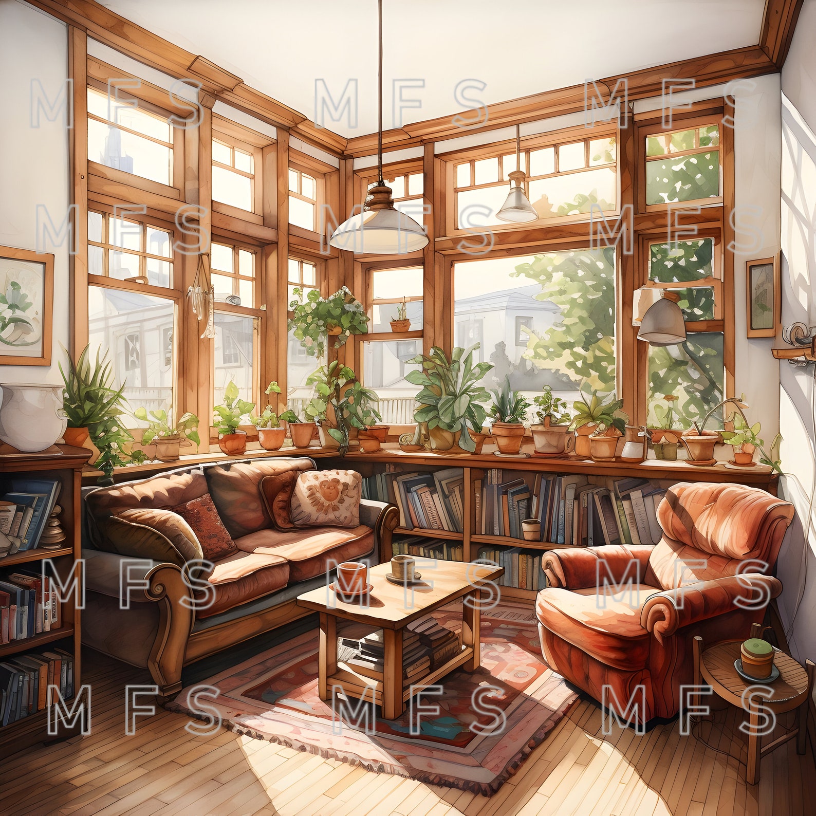 Watercolor Cozy Living Room Clipart, 20 High Quality Jpgs, Instant ...