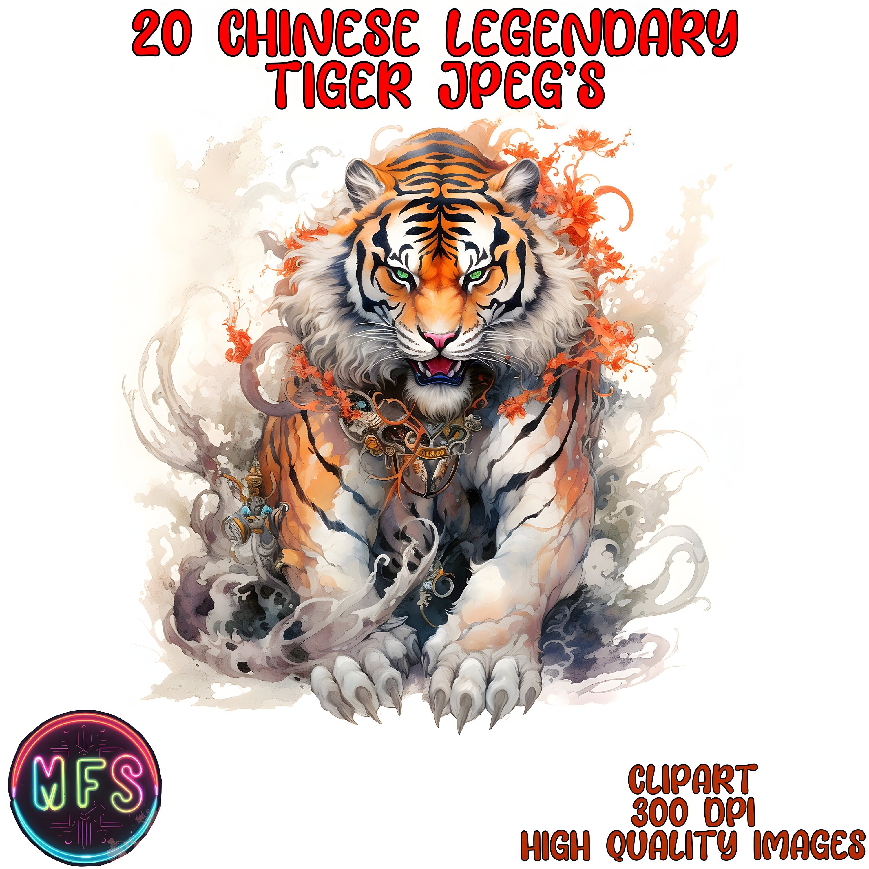 Watercolor Legendary Tiger Clipart 20 High Quality JPG - Etsy