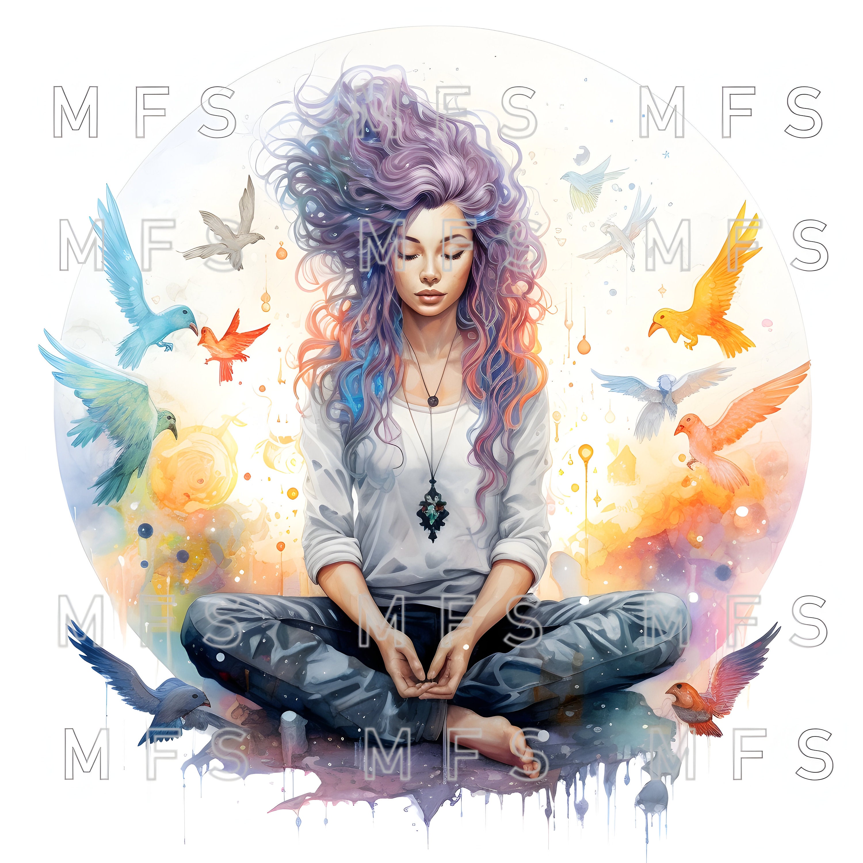 Watercolor Girl Meditating Clipart 20 High Quality Jpgs - Etsy