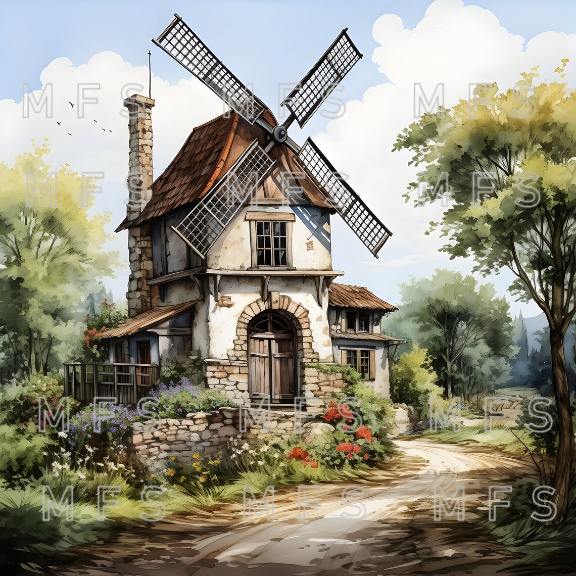 Watercolor Wind Mill Clipart, 20 High Quality Jpgs, Instant Digital ...