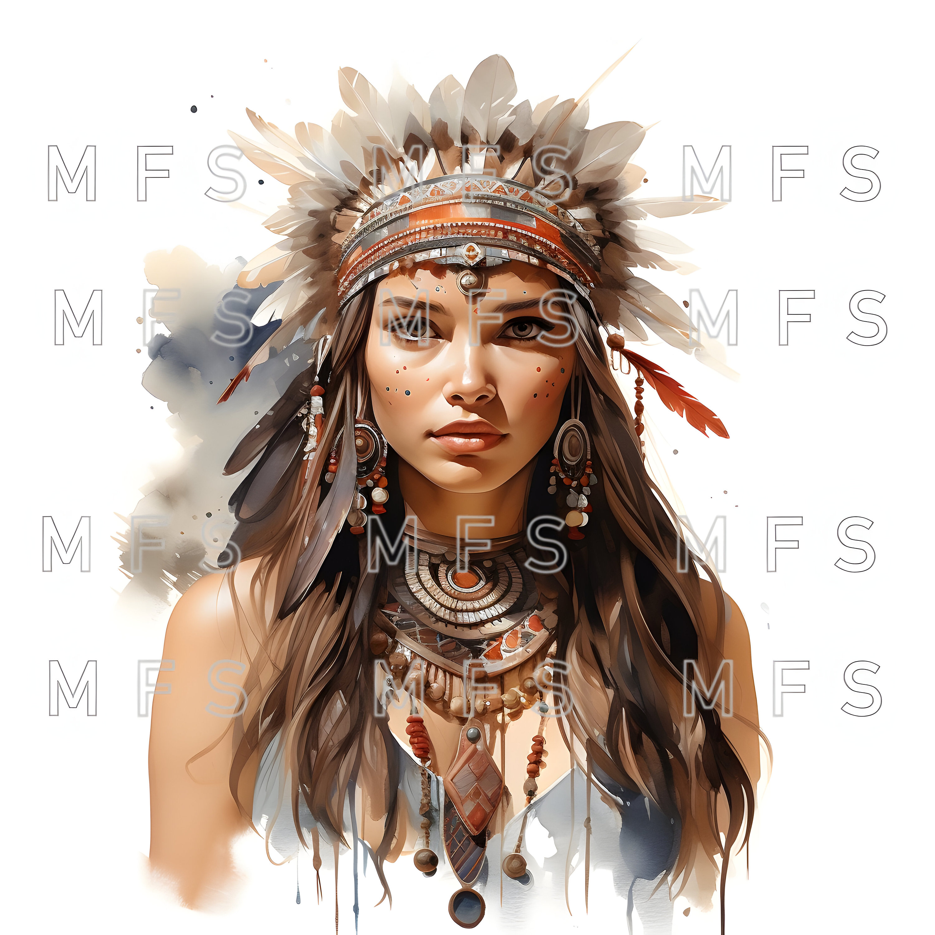Watercolor Native American Girl Clipart, 20 High Quality Jpgs, Instant ...