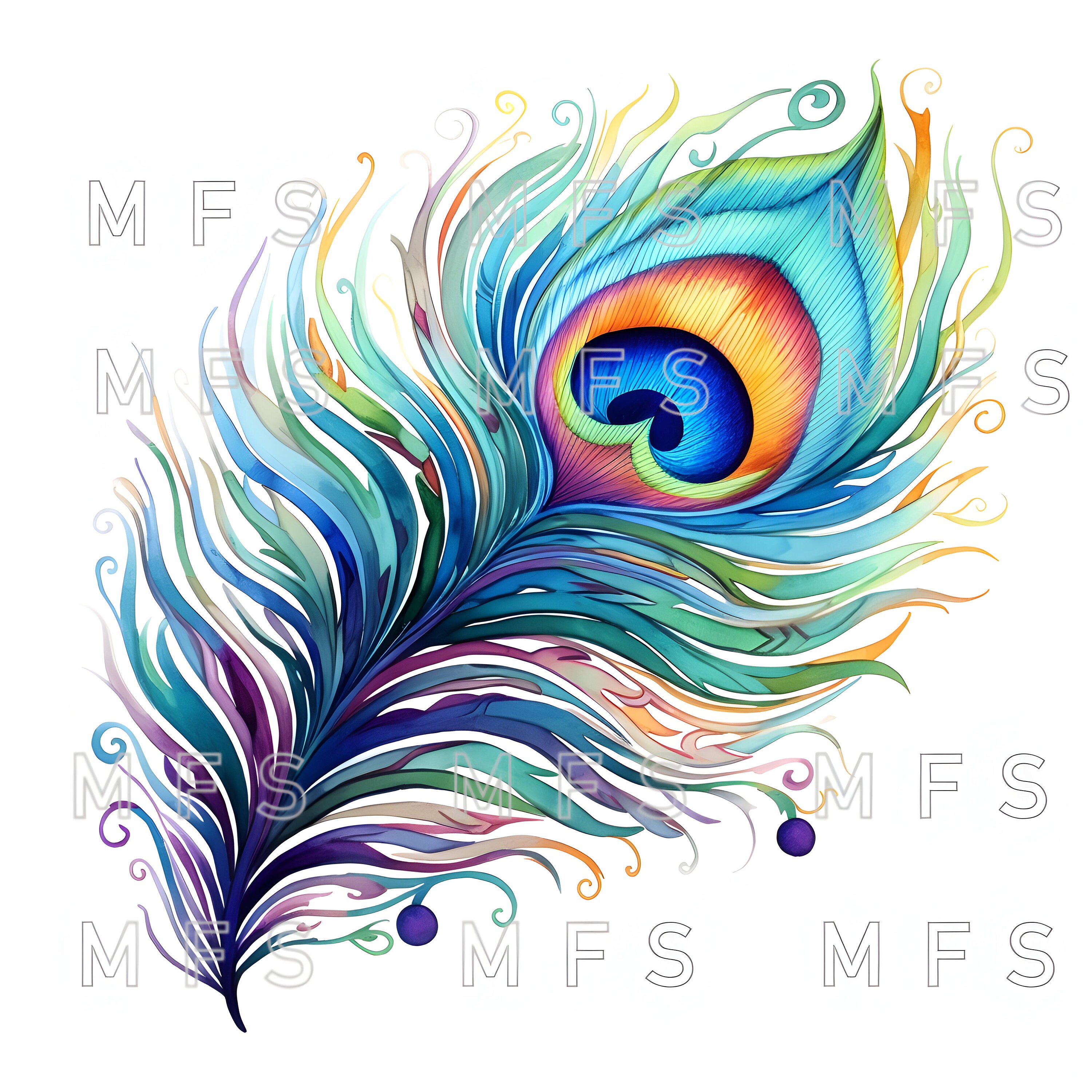 Watercolor Peacock Feather Clipart, 20 High Quality Jpgs, Instant ...
