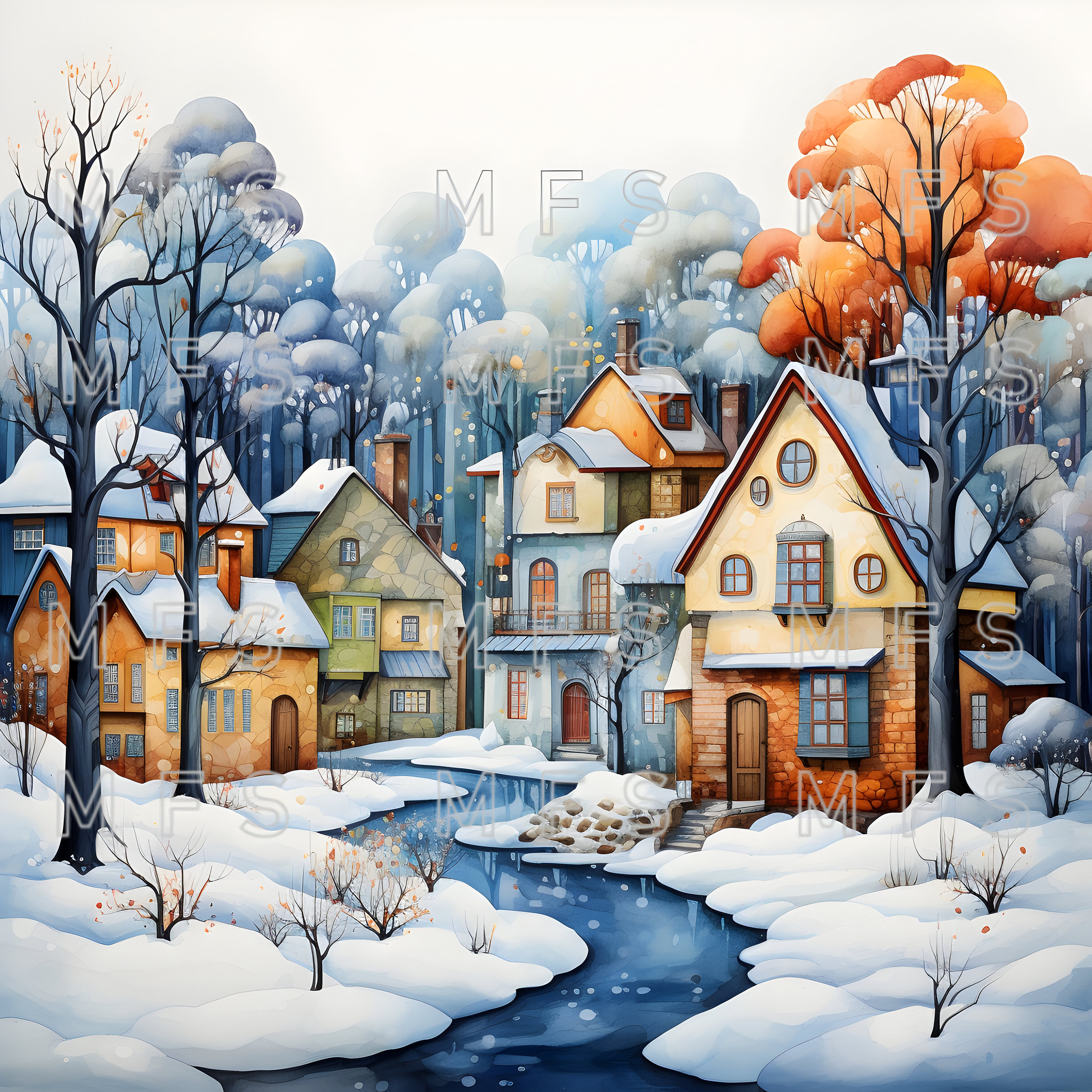 Watercolor Winter Village Clipart, 20 High Quality Jpgs, Instant ...