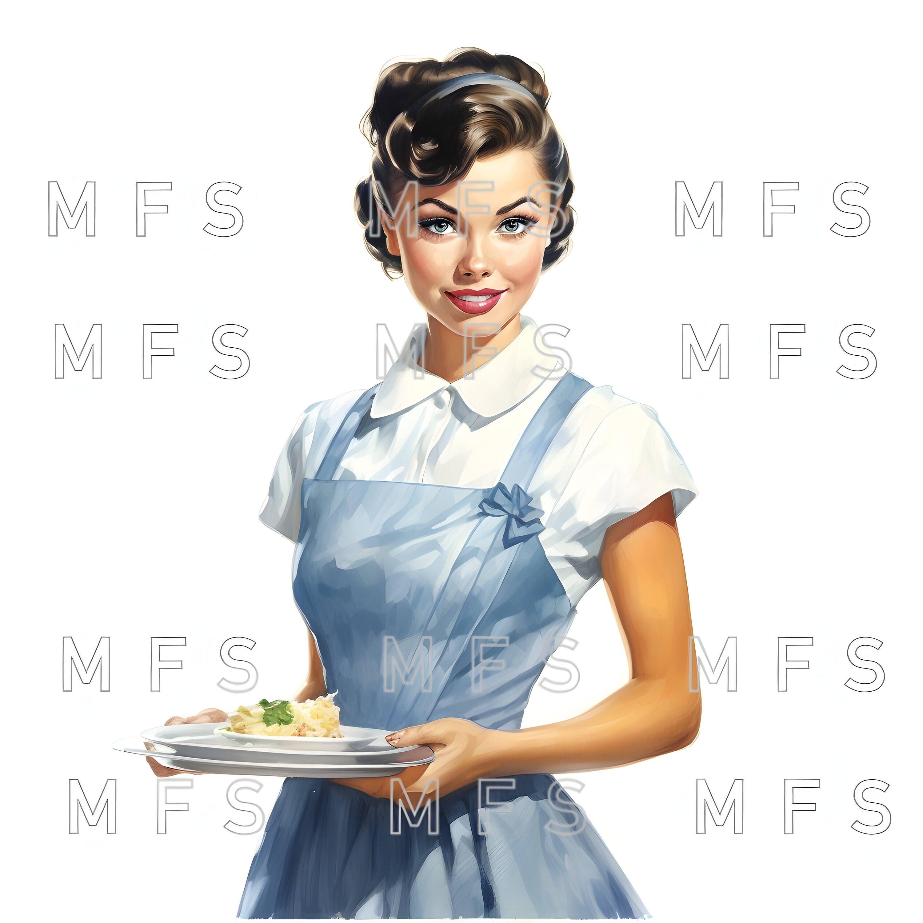 Watercolor Vintage Waiter Girl Clipart , 20 High Quality Jpgs, Instant ...