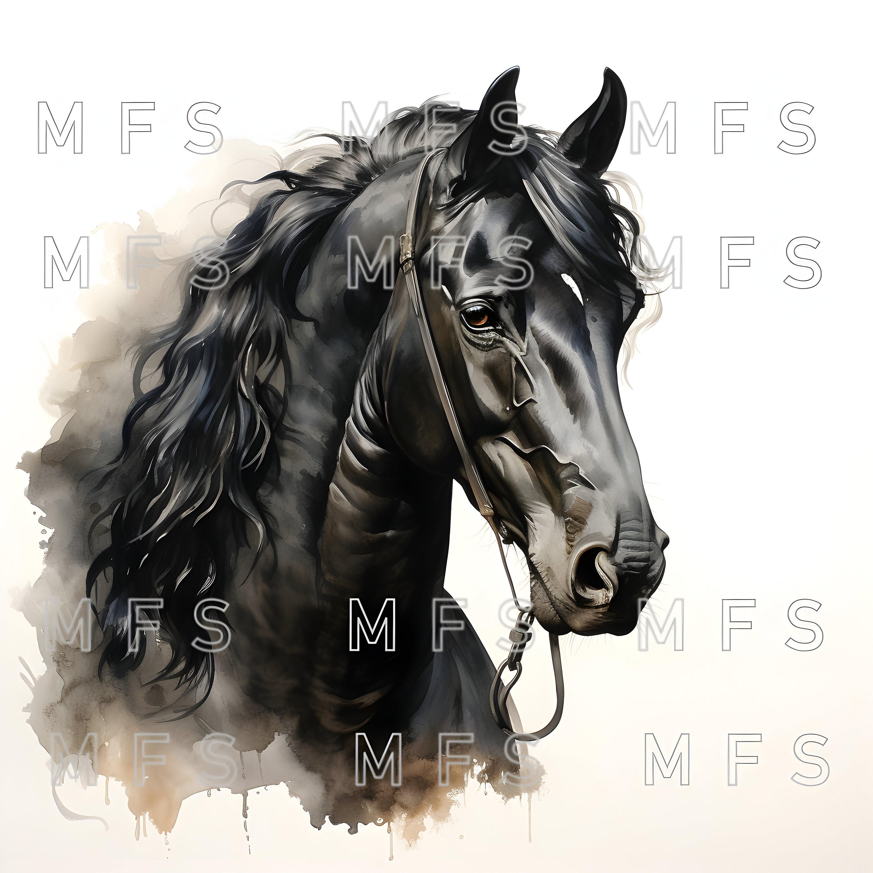 Watercolor Beautiful Black Horse Clipart, 20 High Quality Jpgs, Instant ...