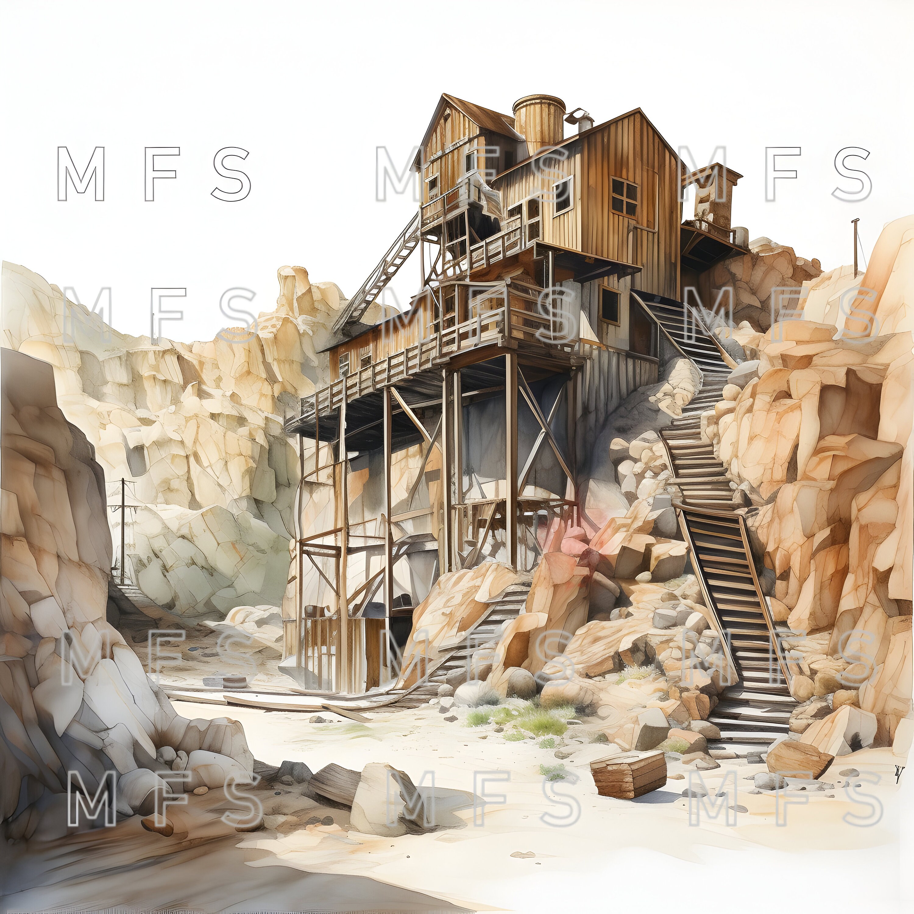 Watercolor Abandoned Mine Clipart 20 High Quality Jpgs - Etsy