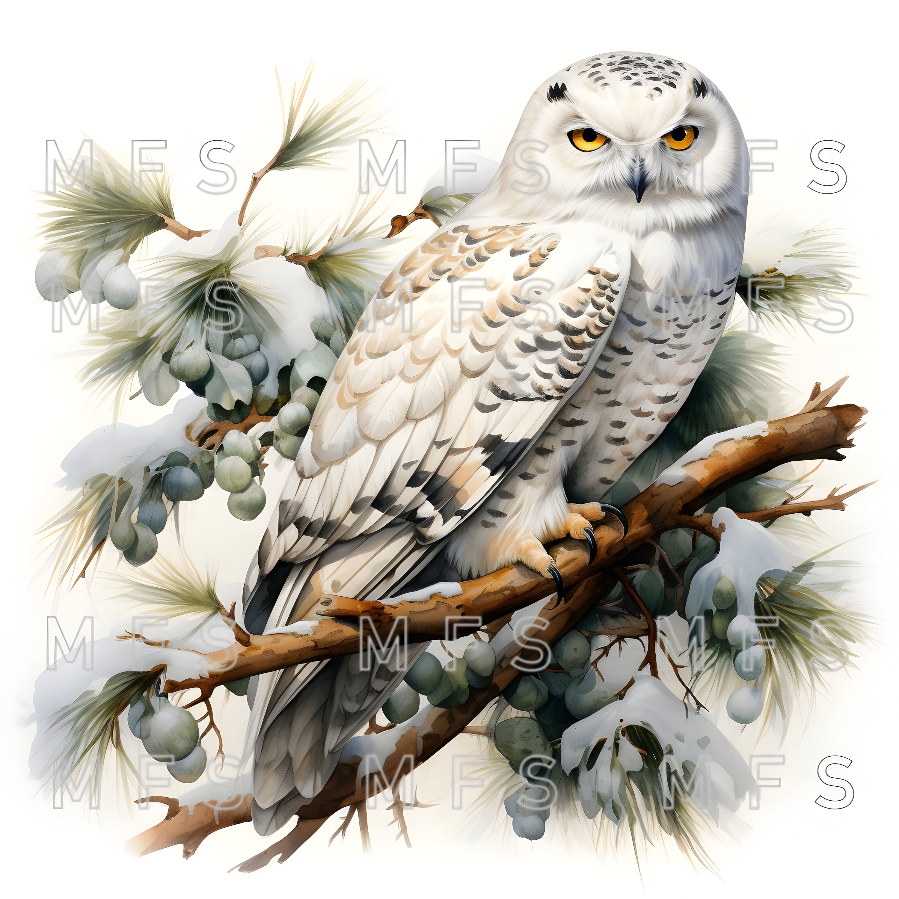 Watercolor Snowy Owl Clipart, 20 High Quality JPG, Instant Digital ...