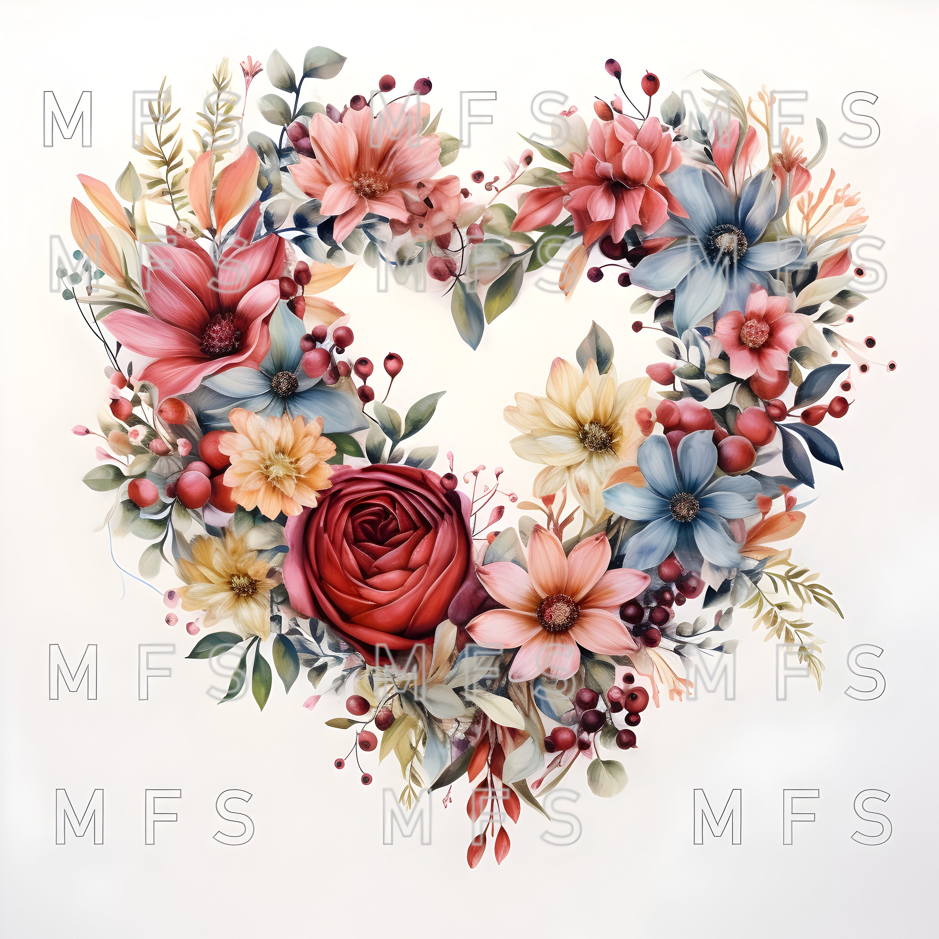 Watercolor Floral Heart Clipart, 20 High Quality Pngs, Instant Digital ...