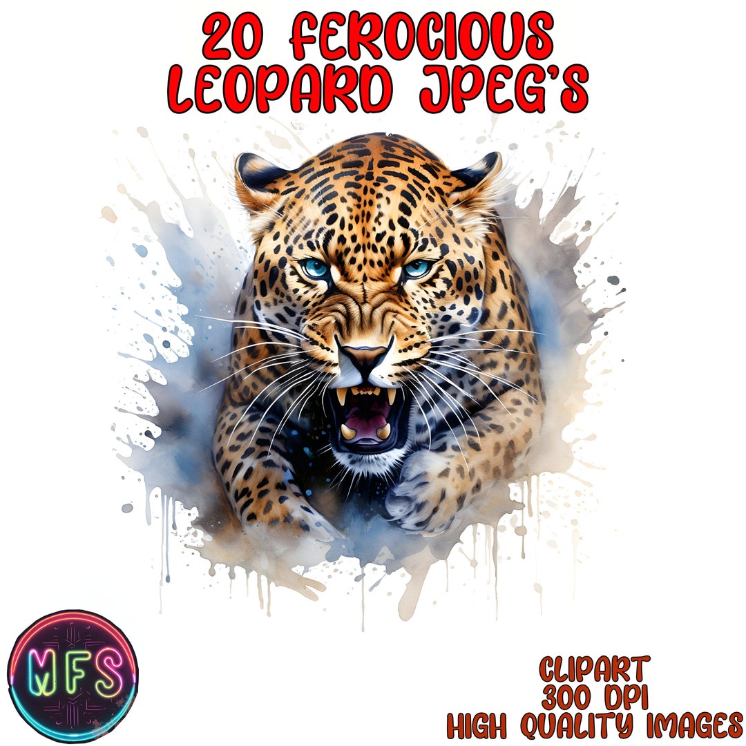 Watercolor Ferocious Leopard Clipart, 20 High Quality Jpgs, Instant ...