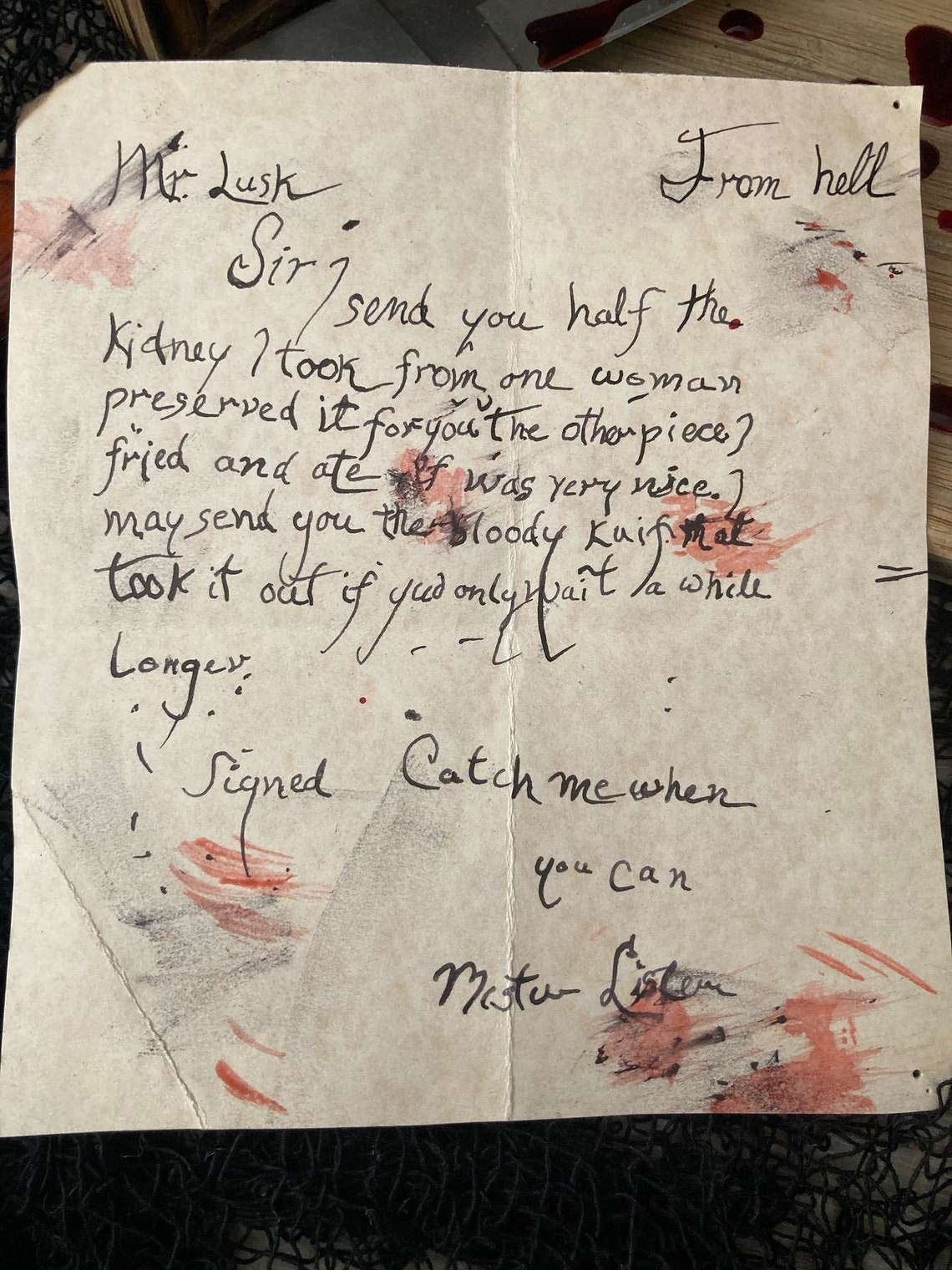 Jack the Ripper from Hell Letter Display W/ Kidney - Etsy