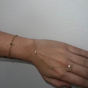 Dainty 14k Gold Filled Hand Chain Bezel Set CZ - Etsy