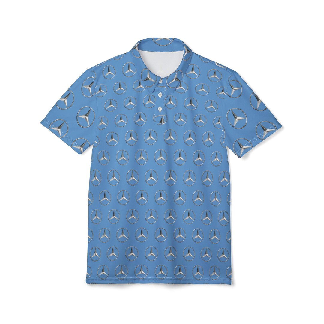 Blue Mercedes Star Pattern Polo Shirt | All-over Print Automotive Logo ...