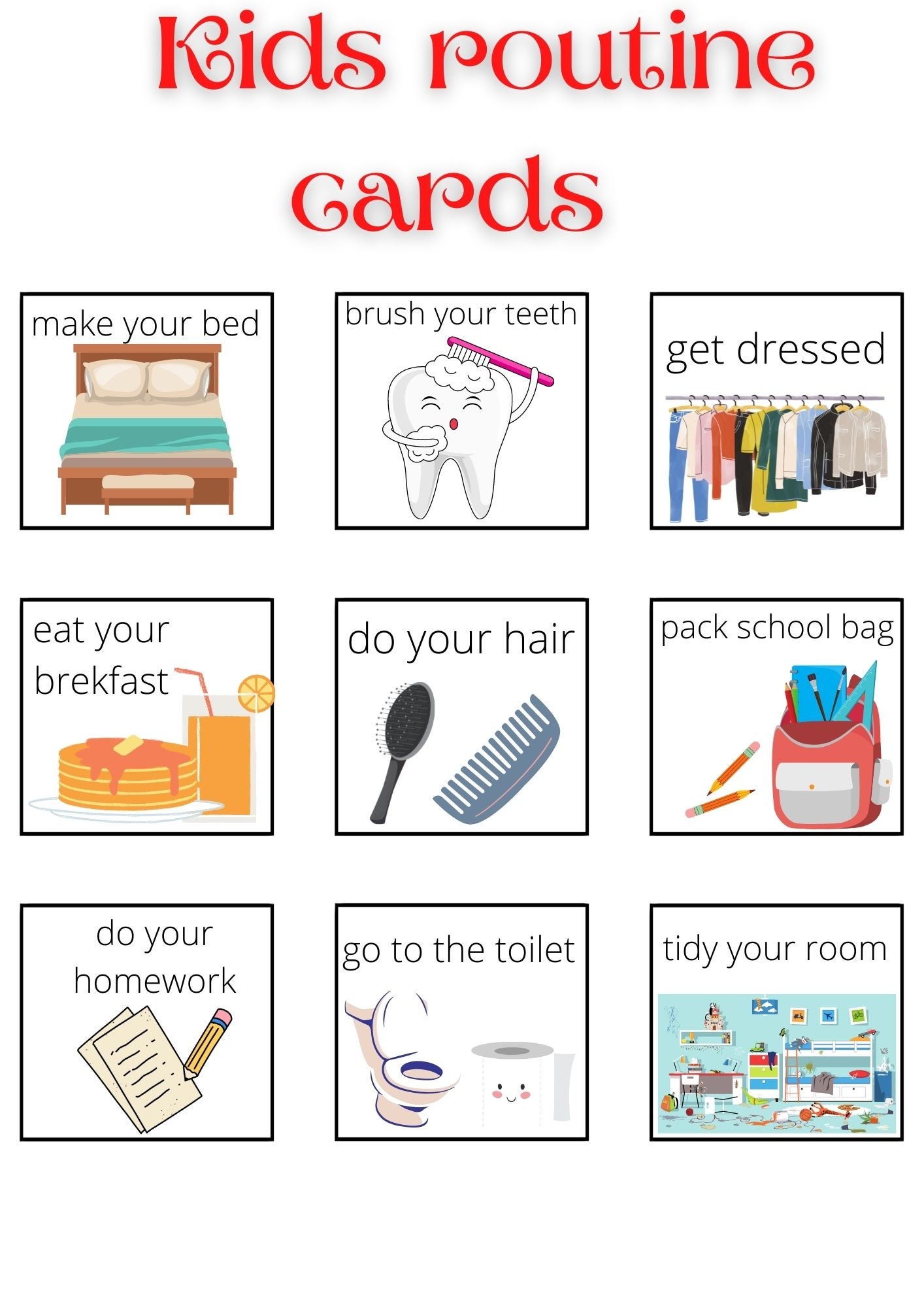 Printable Kids Routine Cards. - Etsy