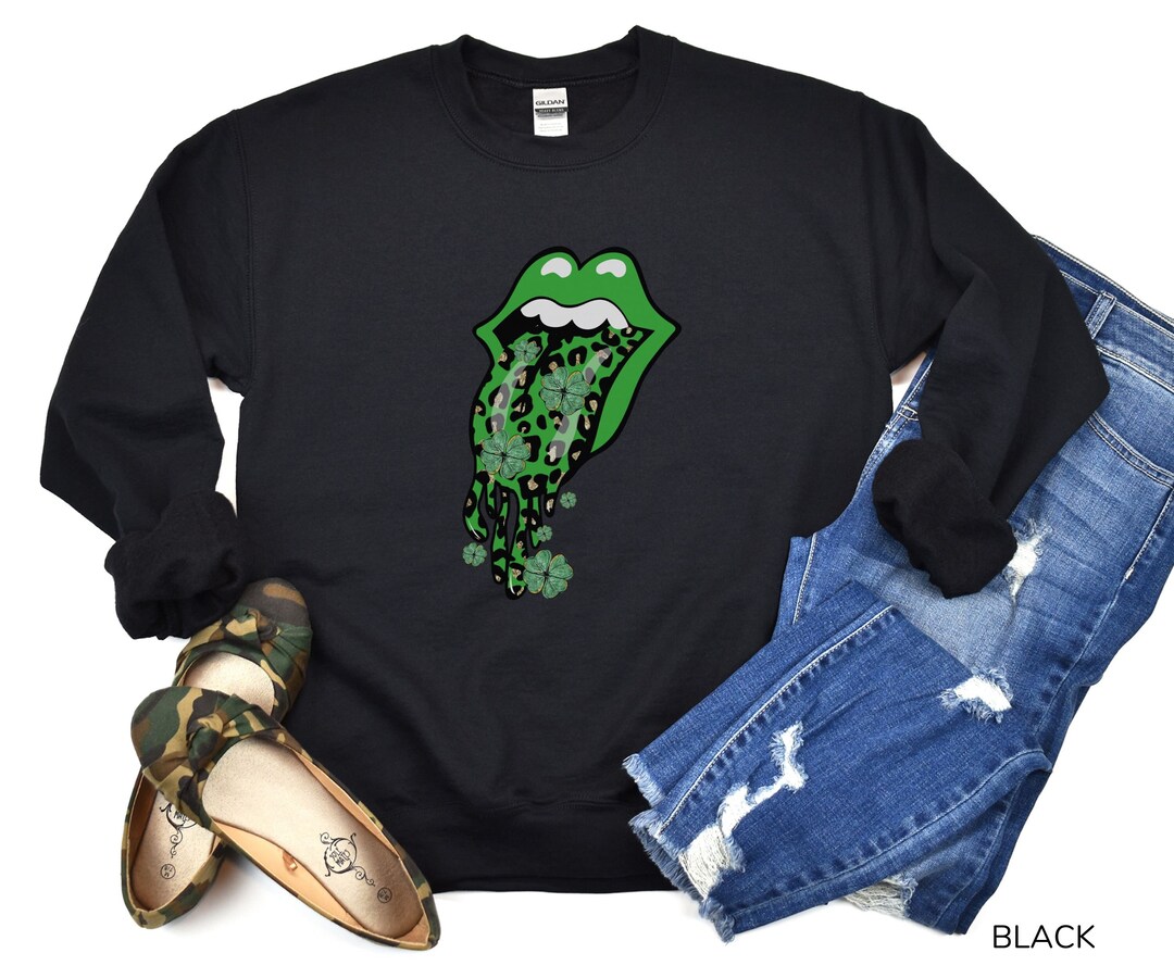 Shamrock Dripping Lips Sweatshirt, Funny St Patrick's Day Shirt, Tongue ...