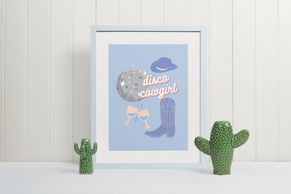 Disco Cowgirl Digital Art Cowgirl Boots Disco Ball Retro - Etsy