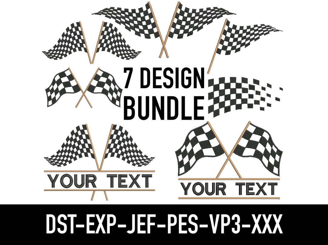 Checkered Flag Embroidery Design Bundle - 7 Designs, Racing Flag ...