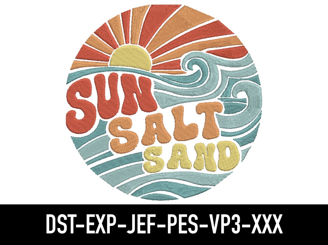 Sun Salt Sand Embroidery Design - Retro Beach Vibes, Summer, Embroidery ...