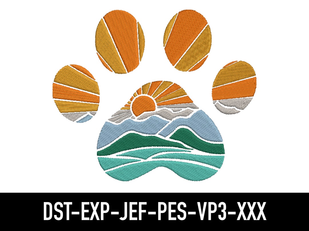 Sunset Paw Print Embroidery Design: Retro Pet Pattern (machine File) - Etsy
