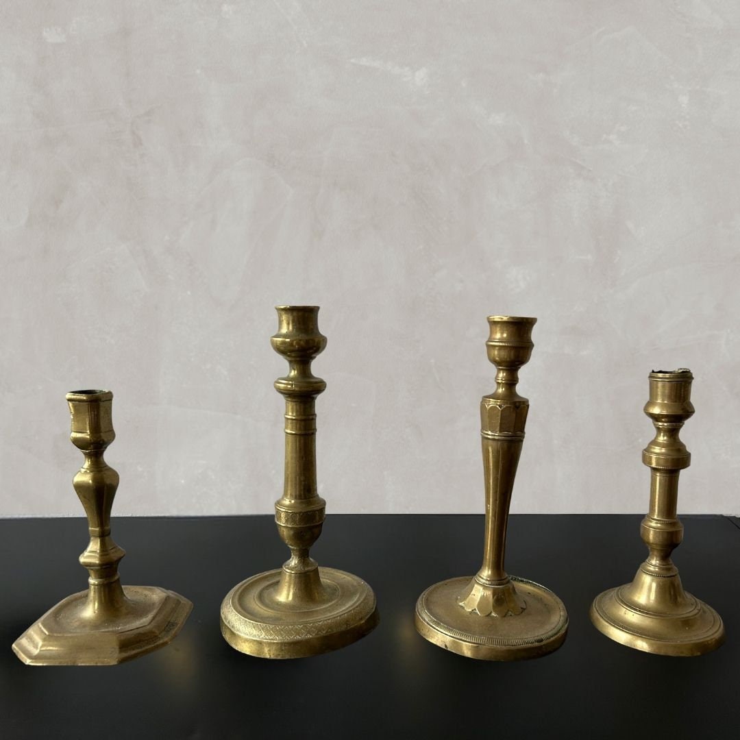 Set of 4 Old Candlesticks - Etsy