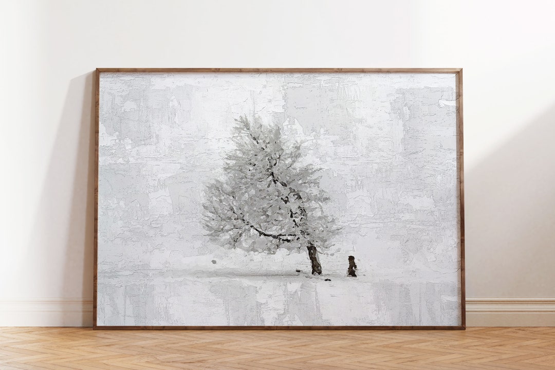 Minimal Tree Printable, Winter Tree Printable Art, Snow Covered Tree ...