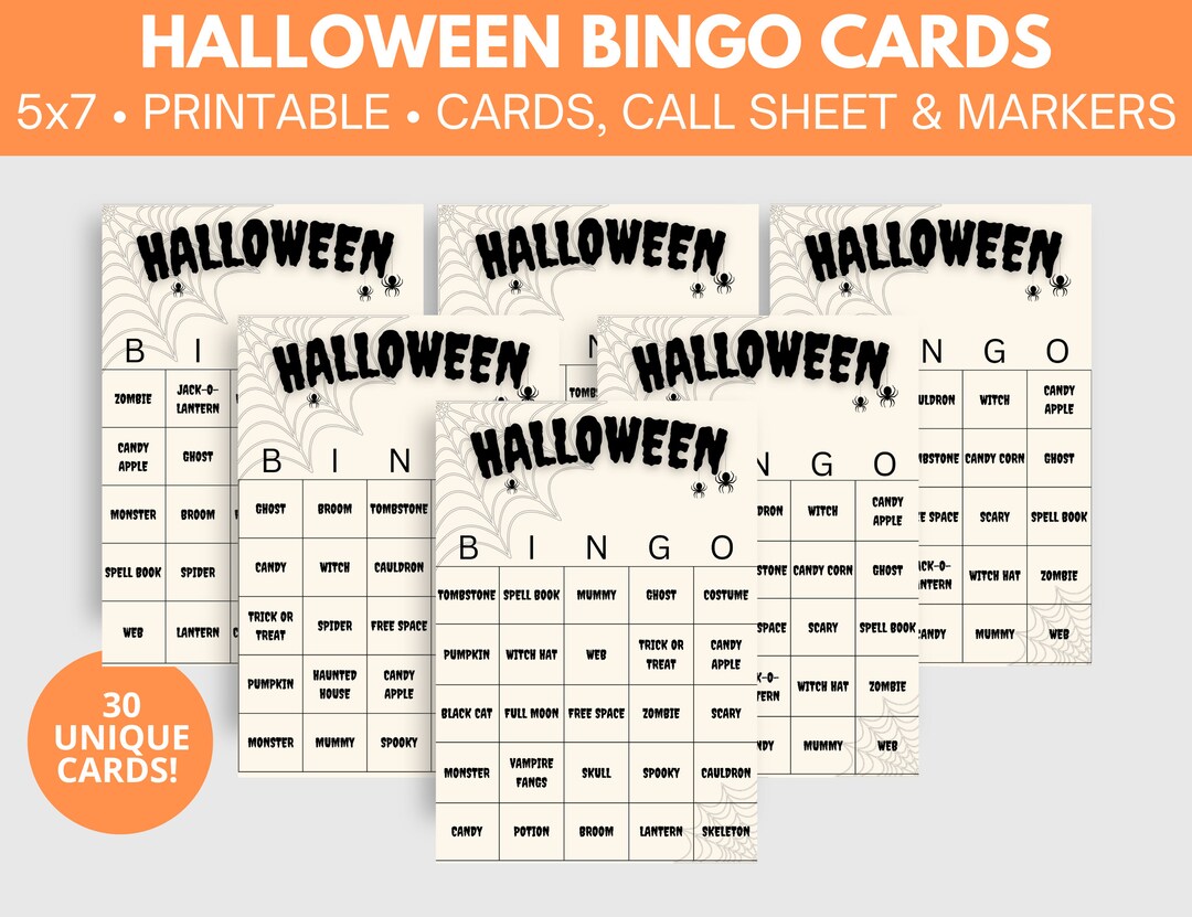 30 Printable Halloween Bingo Cards, Printable Classroom Games ...