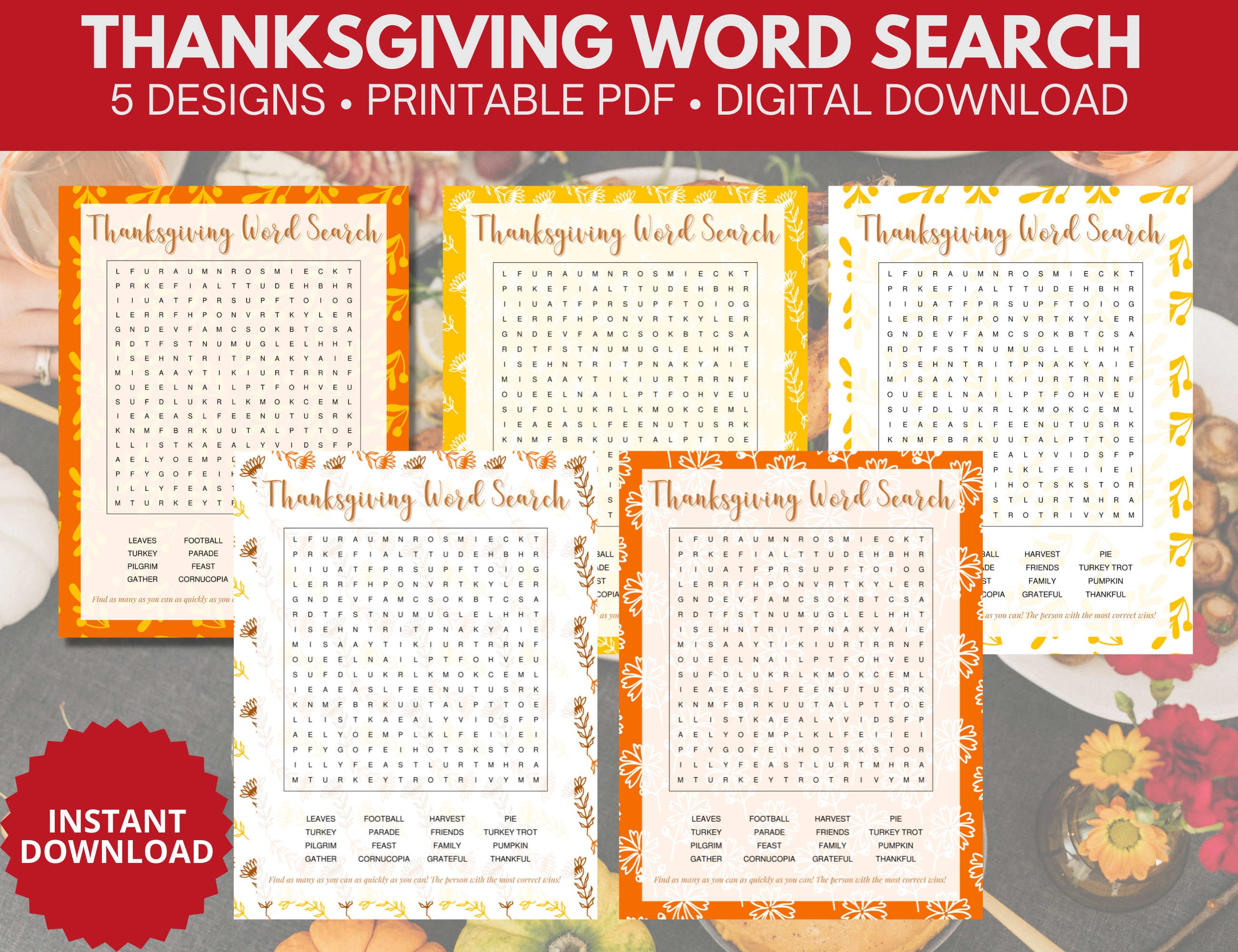 Printable Thanksgiving Word Search - Etsy
