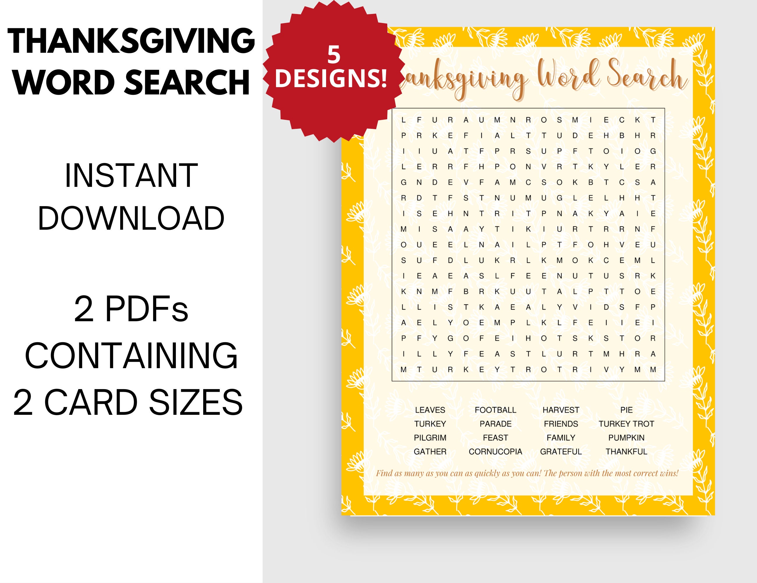 Printable Thanksgiving Word Search - Etsy