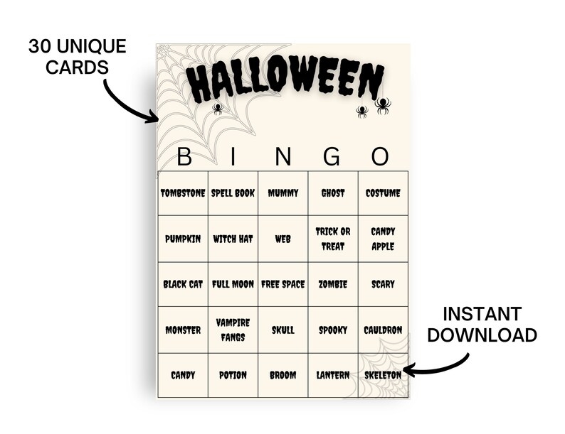 30 Printable Halloween Bingo Cards, Printable Classroom Games ...