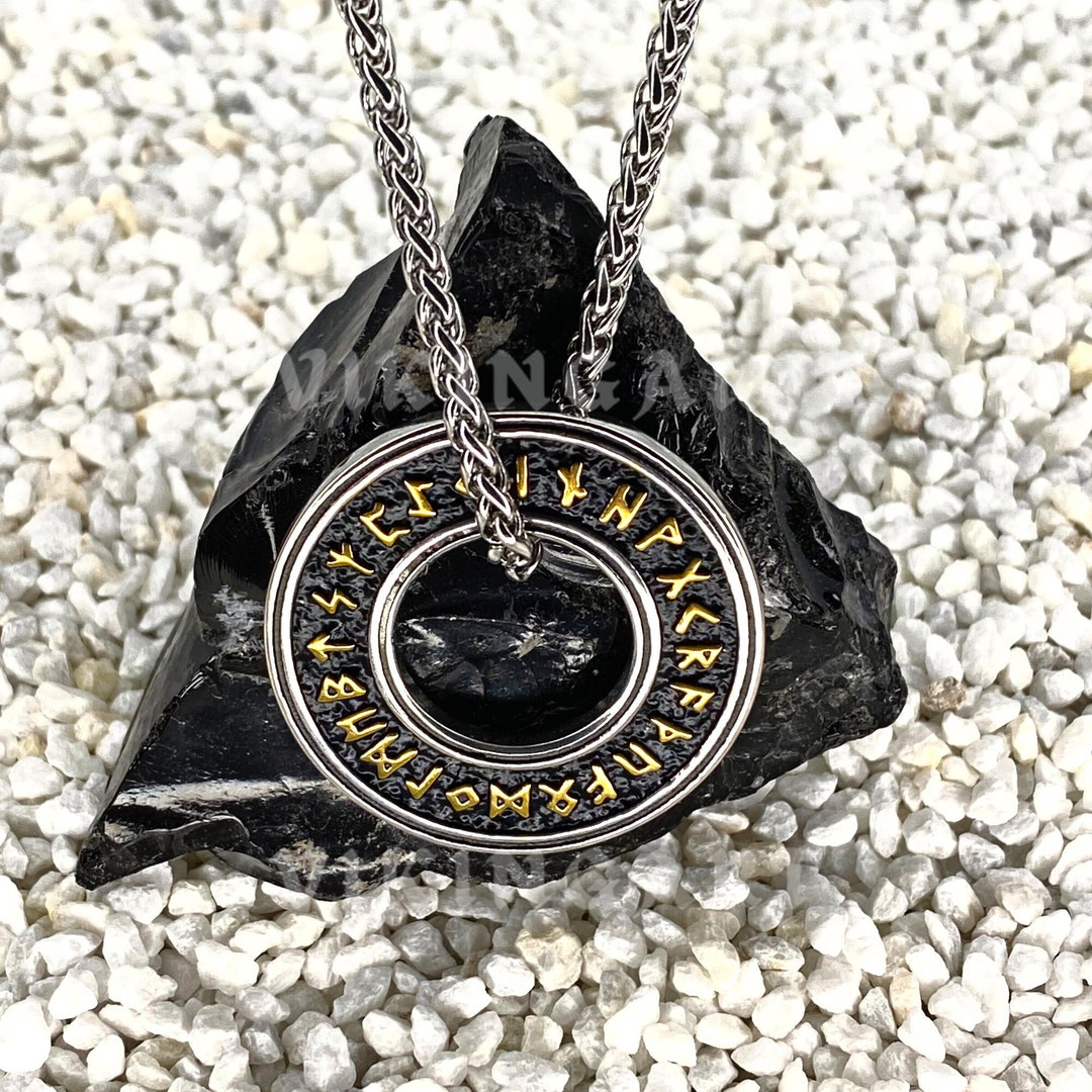 Futhark Runes Viking Necklace in Stainless Steel Runic Alphabet Pendant ...