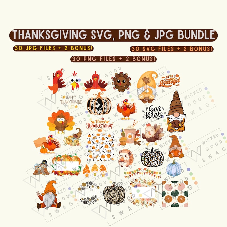 Thanksgiving SVG Bundle, Thanksgiving Files, Thanksgiving Gnome, Turkey ...