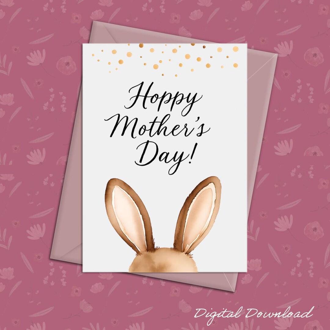 Watercolor Bunny Printable Mother's Day Card - Etsy
