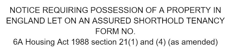 No-fault Eviction Notice SECTION 21. Repossession of a Property Let on ...