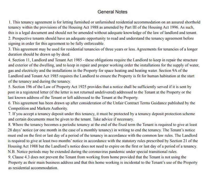 ASSURED SHORTHOLD TENANCY Agreement Template Forms for Landlords Rental ...