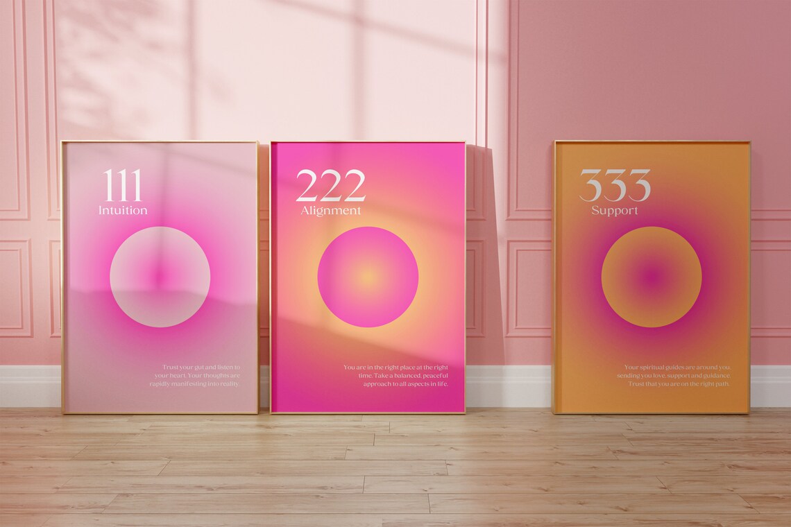Set of 3 Angel Numbers, 111, 222, 333, Printable Wall Art, Gradient ...