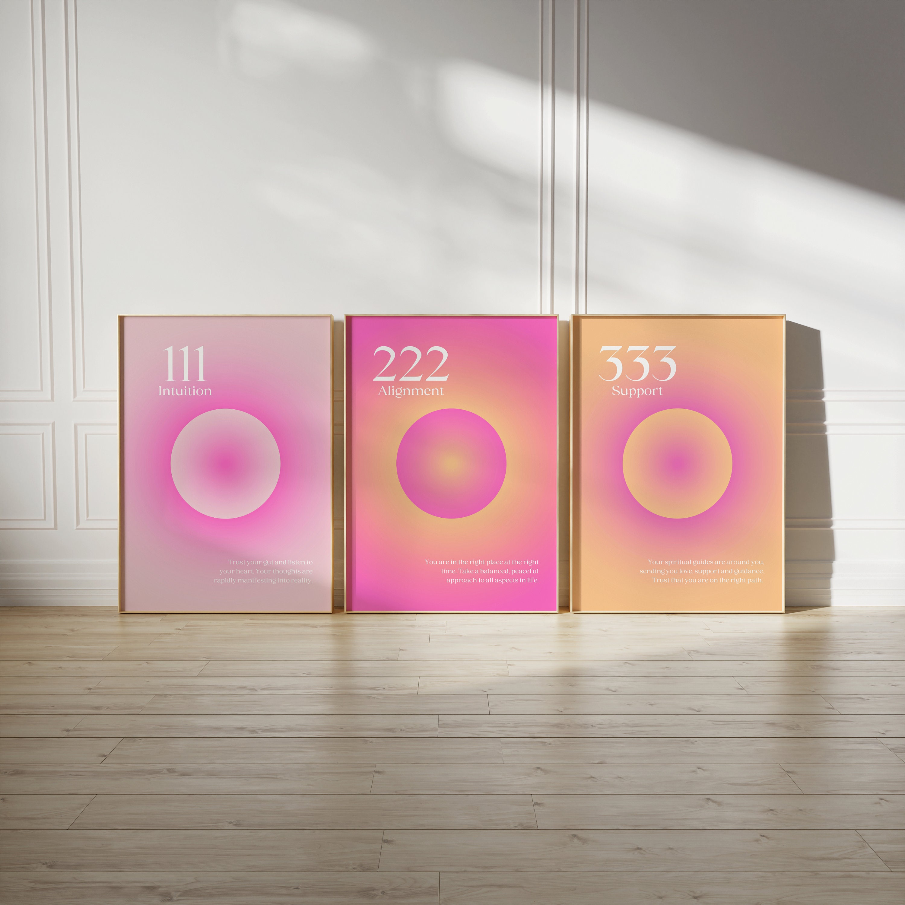 Set of 3 Angel Numbers, 111, 222, 333, Printable Wall Art, Gradient ...
