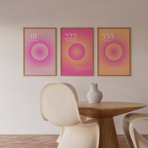 Set of 3 Angel Numbers, 111, 222, 333, Printable Wall Art, Gradient ...