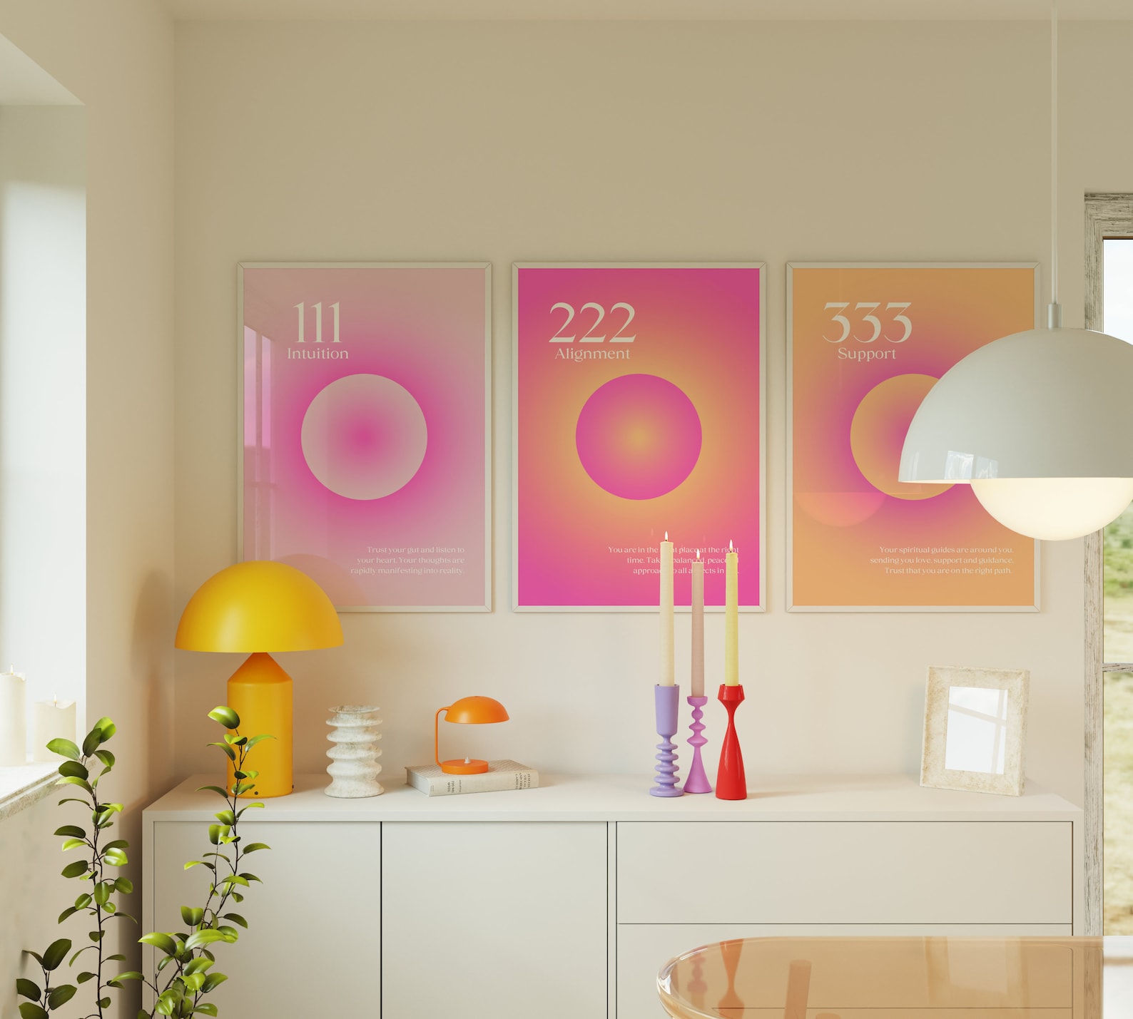 Set of 3 Angel Numbers, 111, 222, 333, Printable Wall Art, Gradient ...