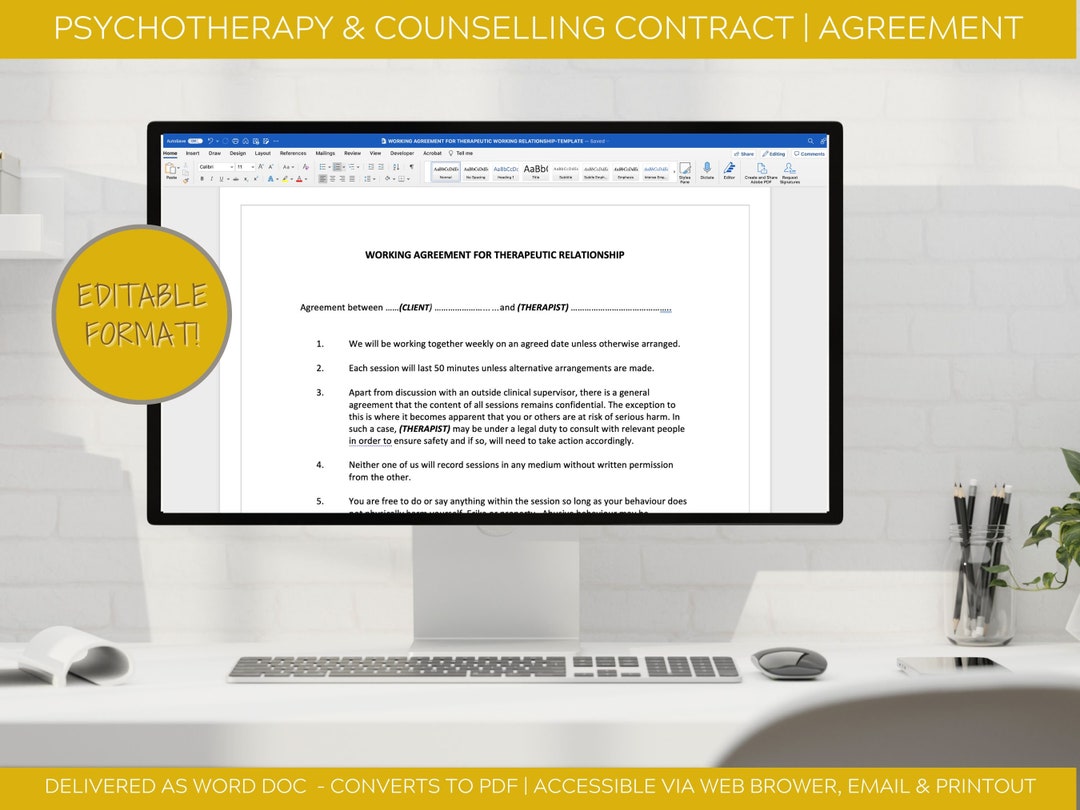 PSYCHOTHERAPY COUNSELLING Contract Agreement Template for Private ...
