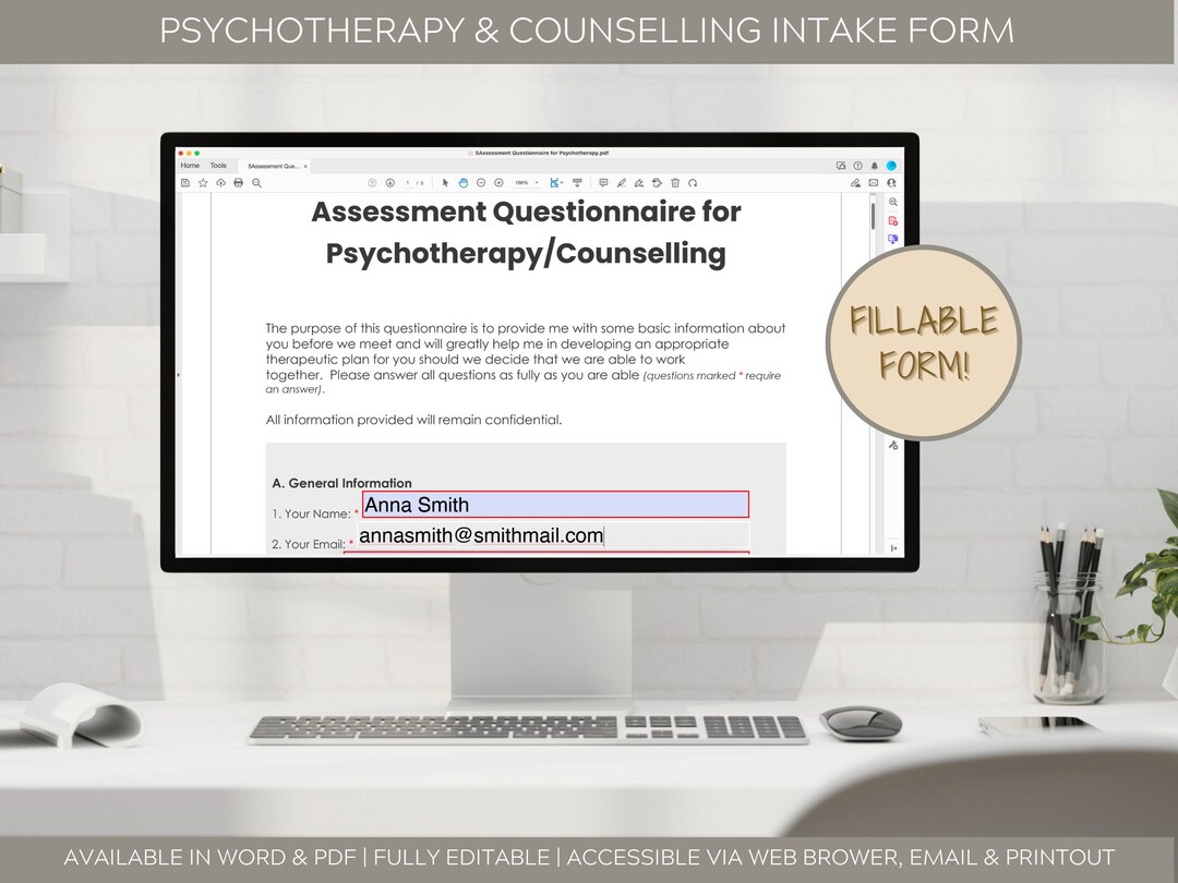 Psychotherapy | Counselling | Psychology Intake & Assessment Form ...