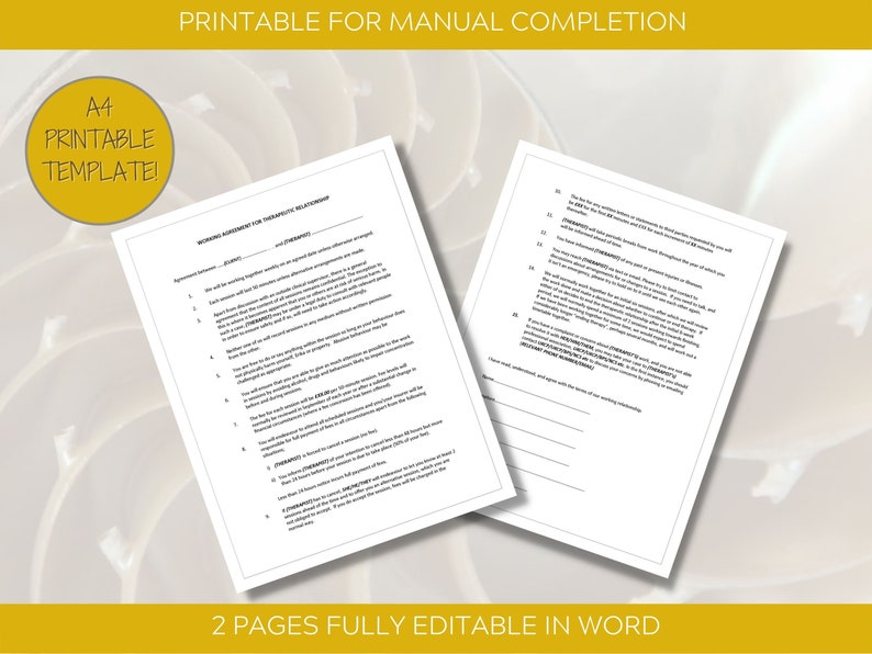 PSYCHOTHERAPY COUNSELLING Contract Agreement Template for Private ...