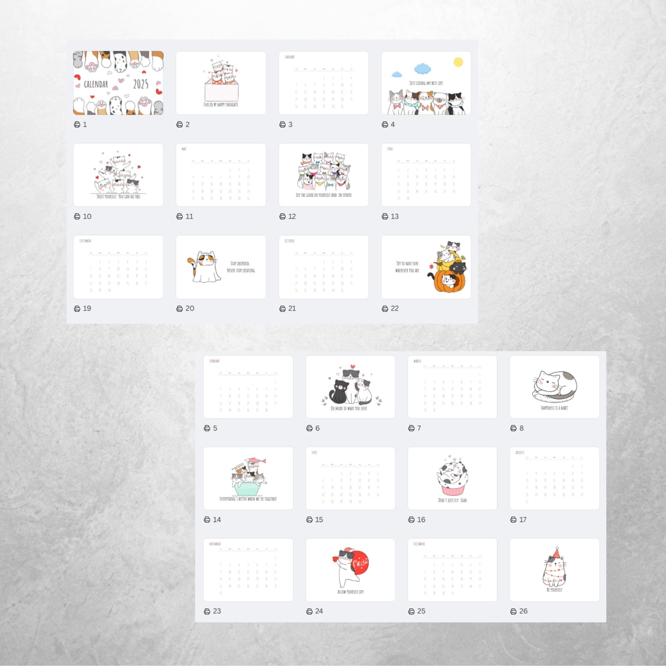 2025 Cat Calendar Monthly Planner Cute Cat Motivational Theme Monthly ...