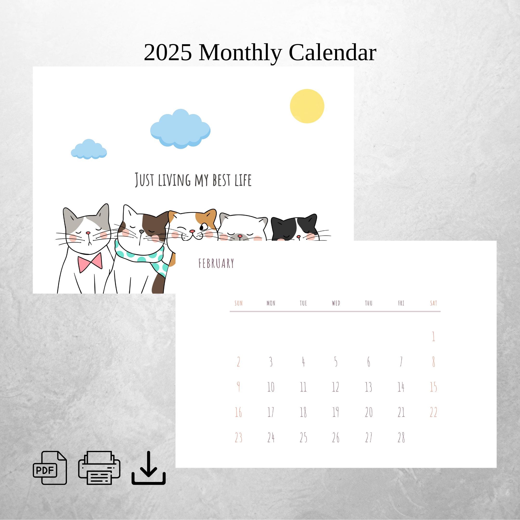 2025 Cat Calendar Monthly Planner Cute Cat Motivational Theme Monthly ...
