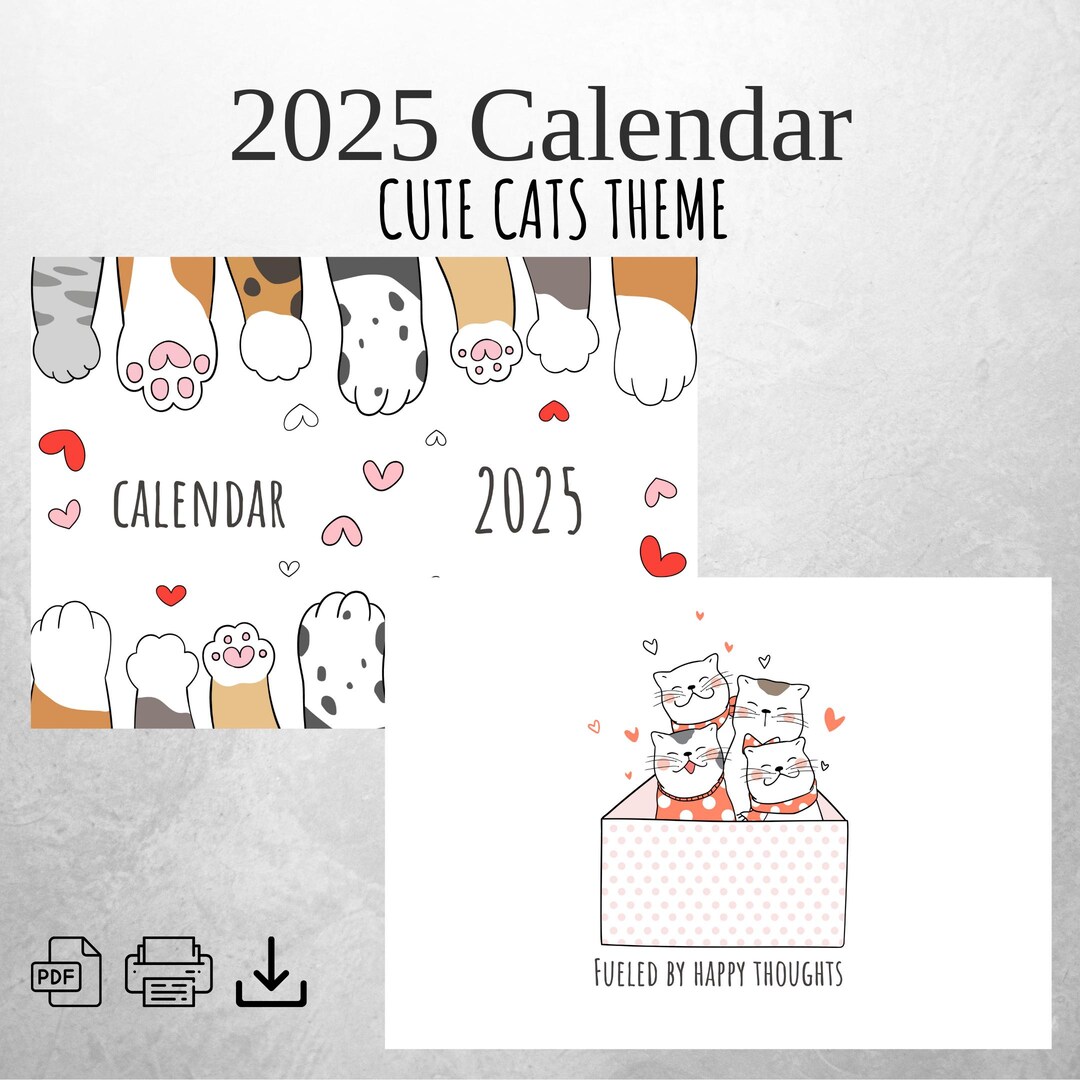 2025 Cat Calendar Monthly Planner Cute Cat Motivational Theme Monthly ...