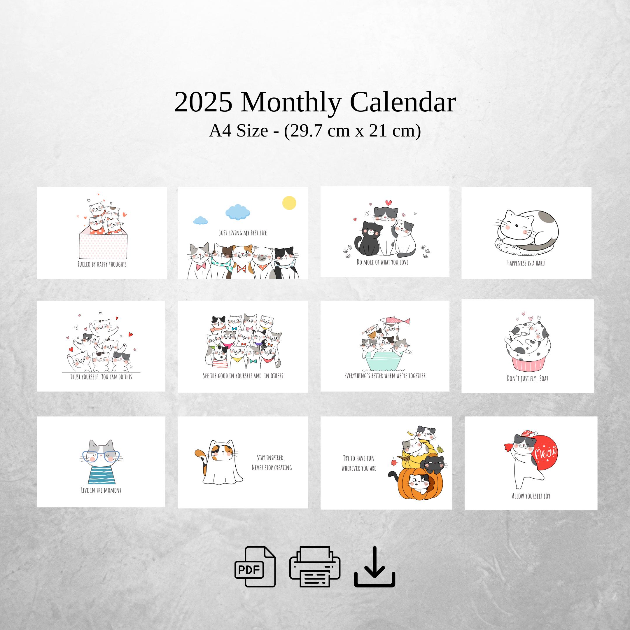 2025 Cat Calendar Monthly Planner Cute Cat Motivational Theme Monthly ...
