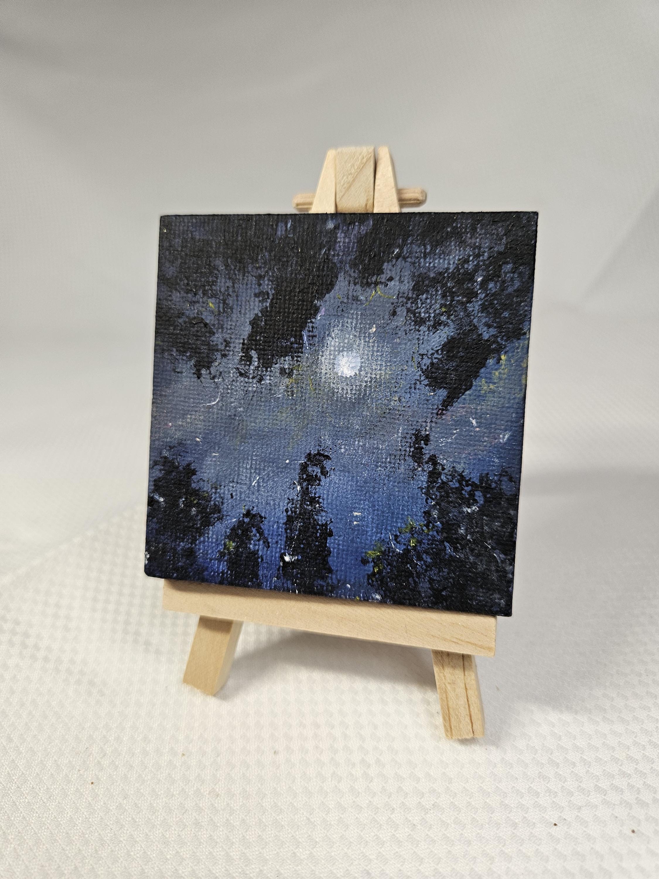 Square Abstract Landscape Painting: Acrylic on Canvas, Night Sky Theme ...