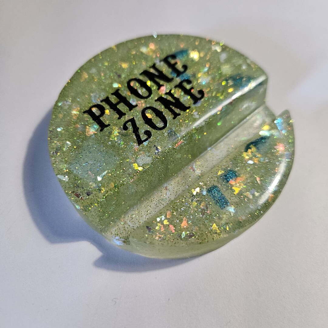 Circle Phone Stand; Green Holographic Resin, Phone Zone, Phone ...