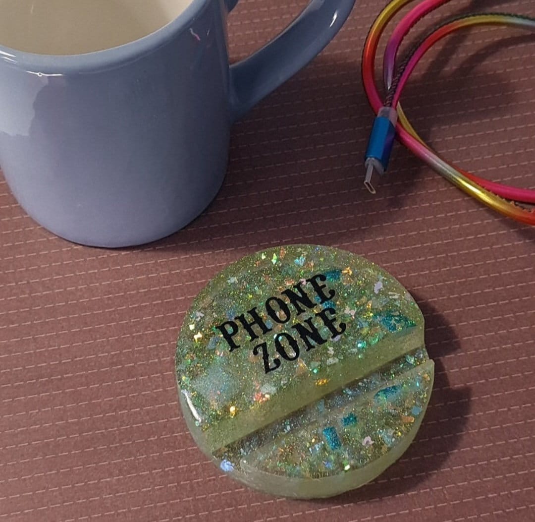 Circle Phone Stand; Green Holographic Resin, Phone Zone, Phone ...