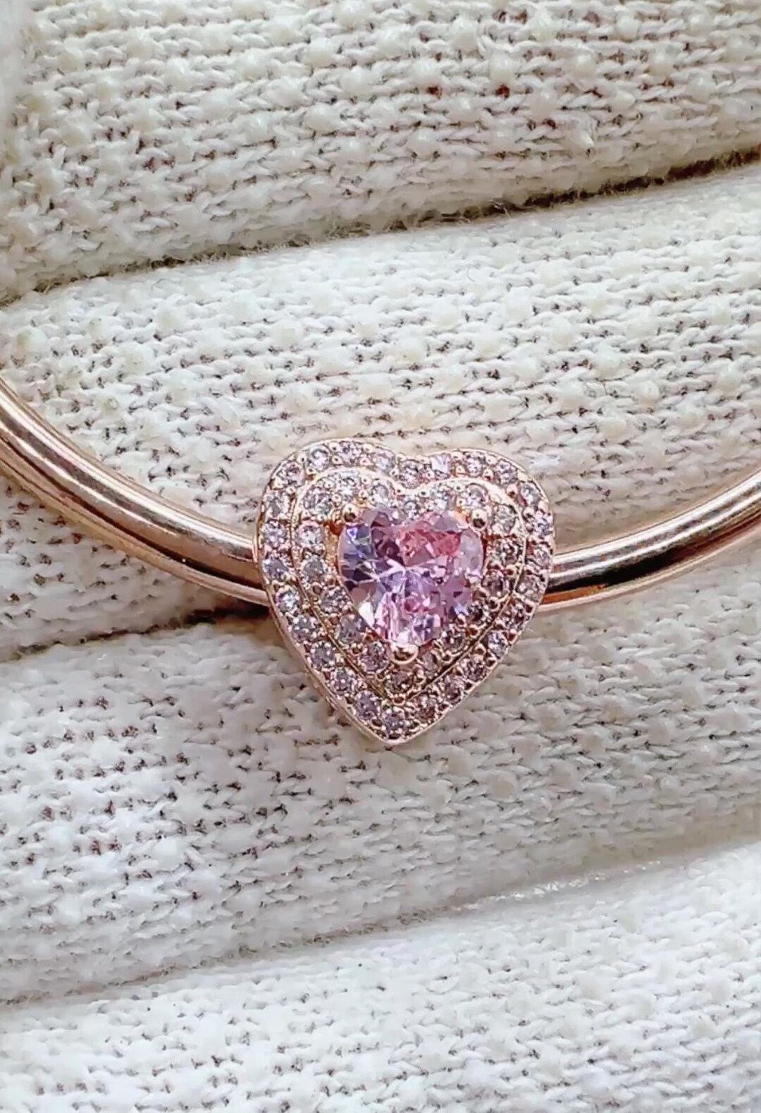 Sparkling Levelled Pink Heart Charms S925 Silver Charm Fits Pandora ...